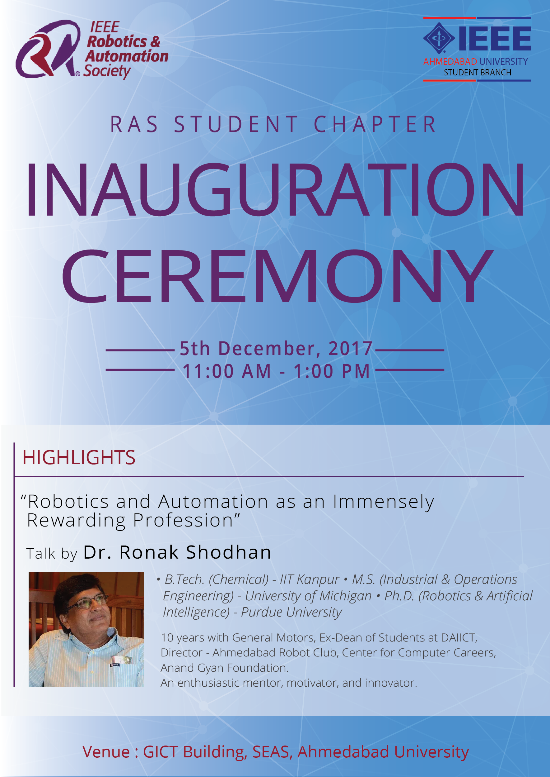 Inauguration of RAS Student Chapter at Ahmedabad University - IEEE ...